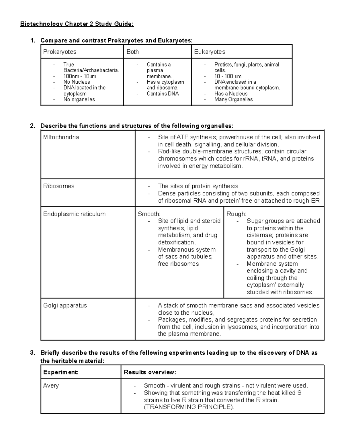 Cells: DNA and RNA - Biotechnology Chapter 2 Study Guide: Compare and ...