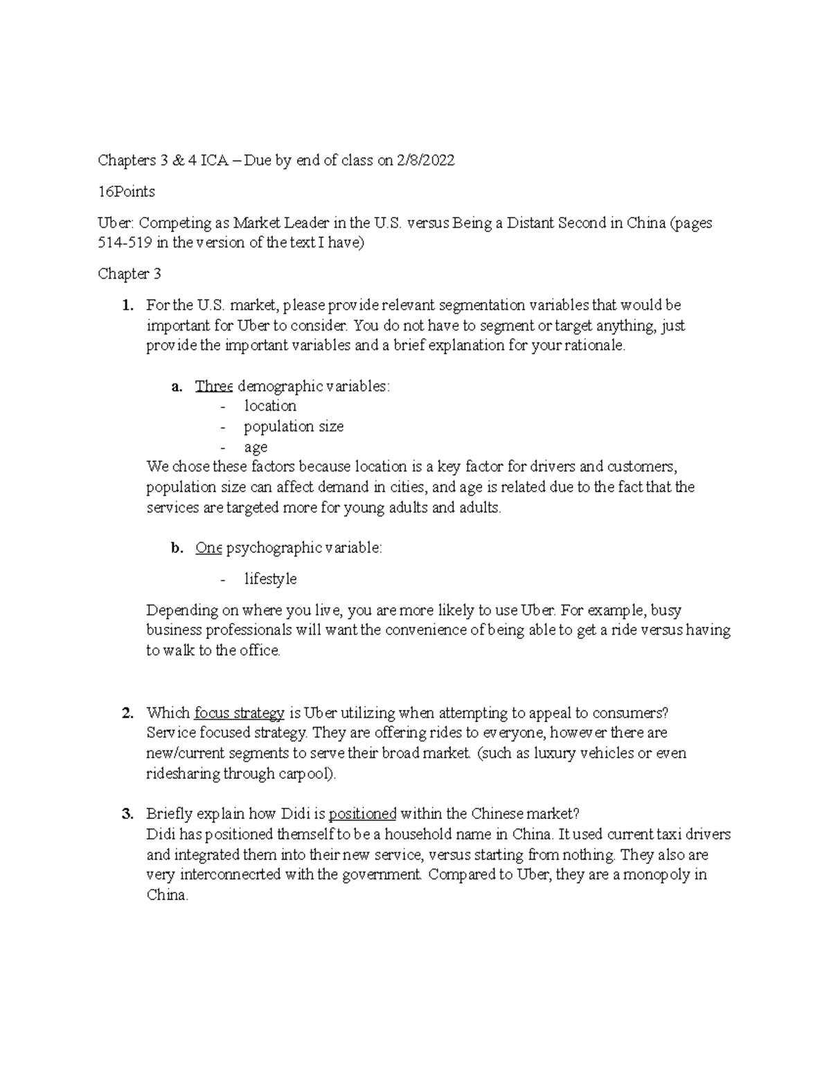 Chapters 3 and 4 ICA-1 - in-class activity that is assigned during ...