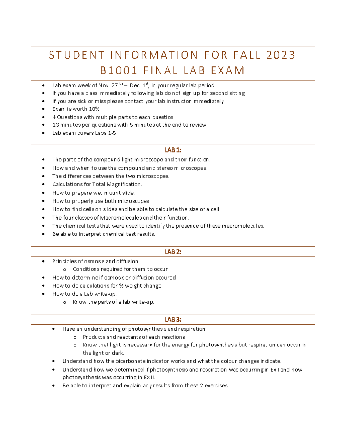 Final Exam information - S T U D E N T I N F O R M A T I O N F O R F A ...
