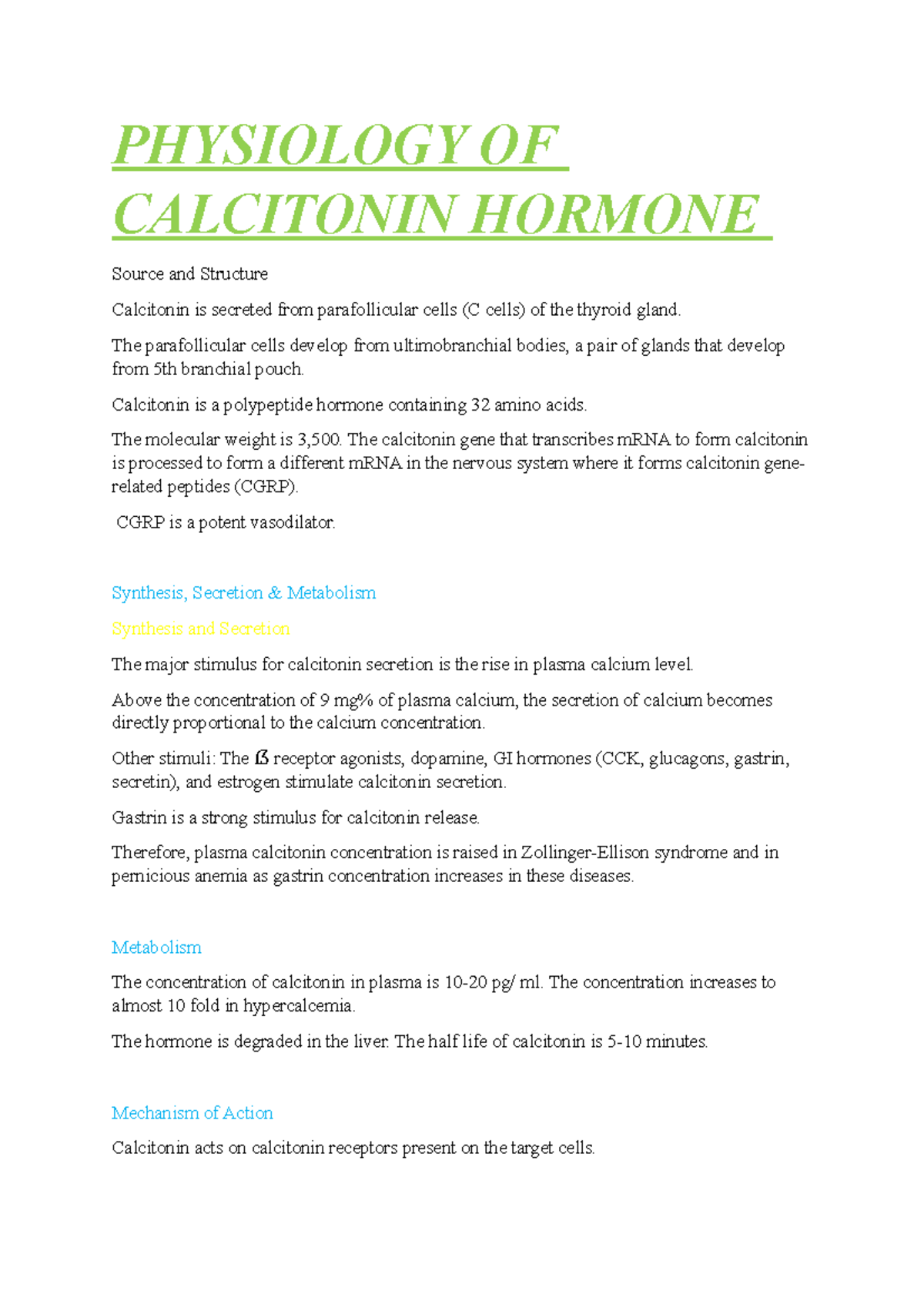 Physiology OF Calcitonin Hormone - PHYSIOLOGY OF CALCITONIN HORMONE ...