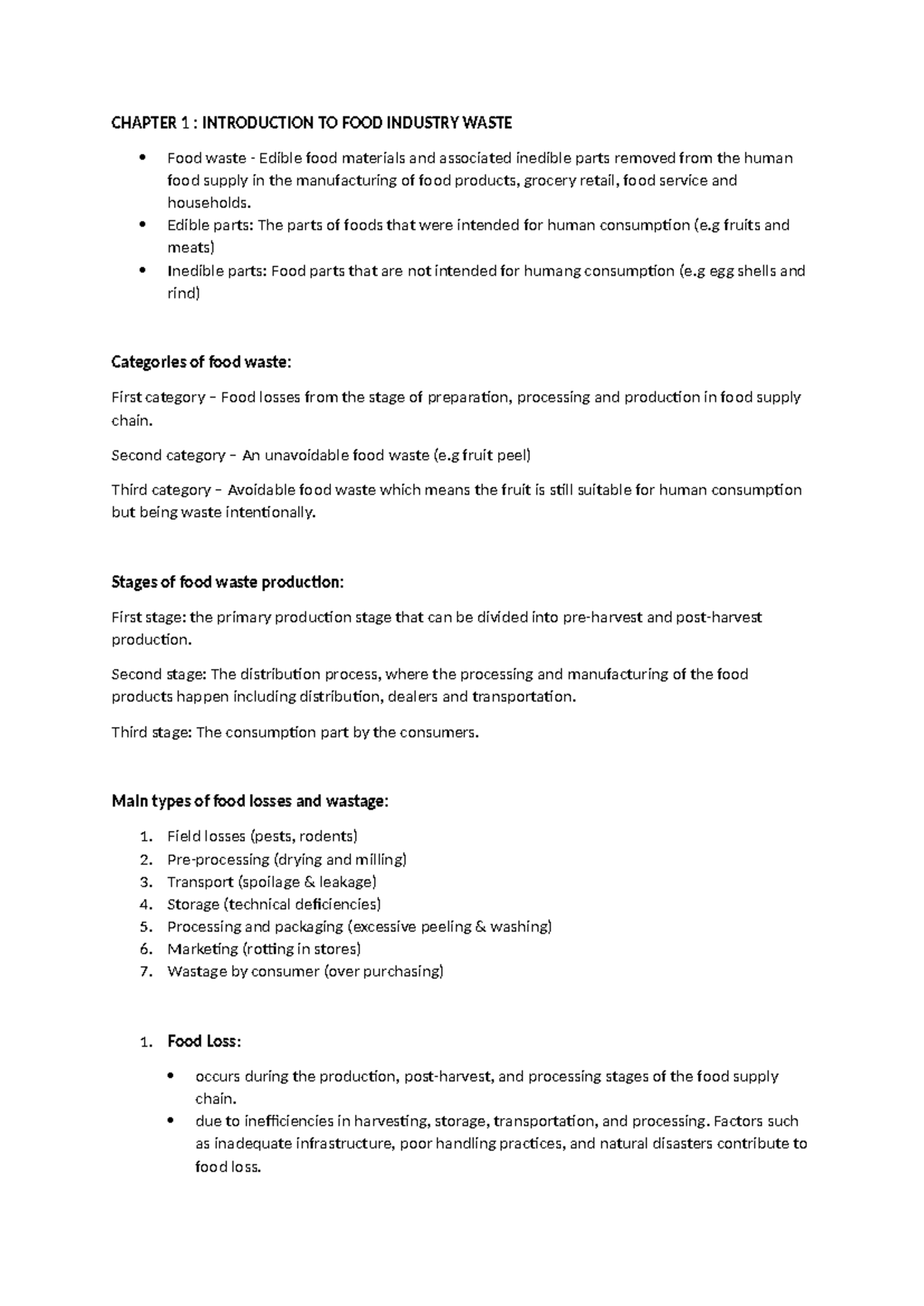 Chapter 1 - CHAPTER 1 : INTRODUCTION TO FOOD INDUSTRY WASTE Food waste ...