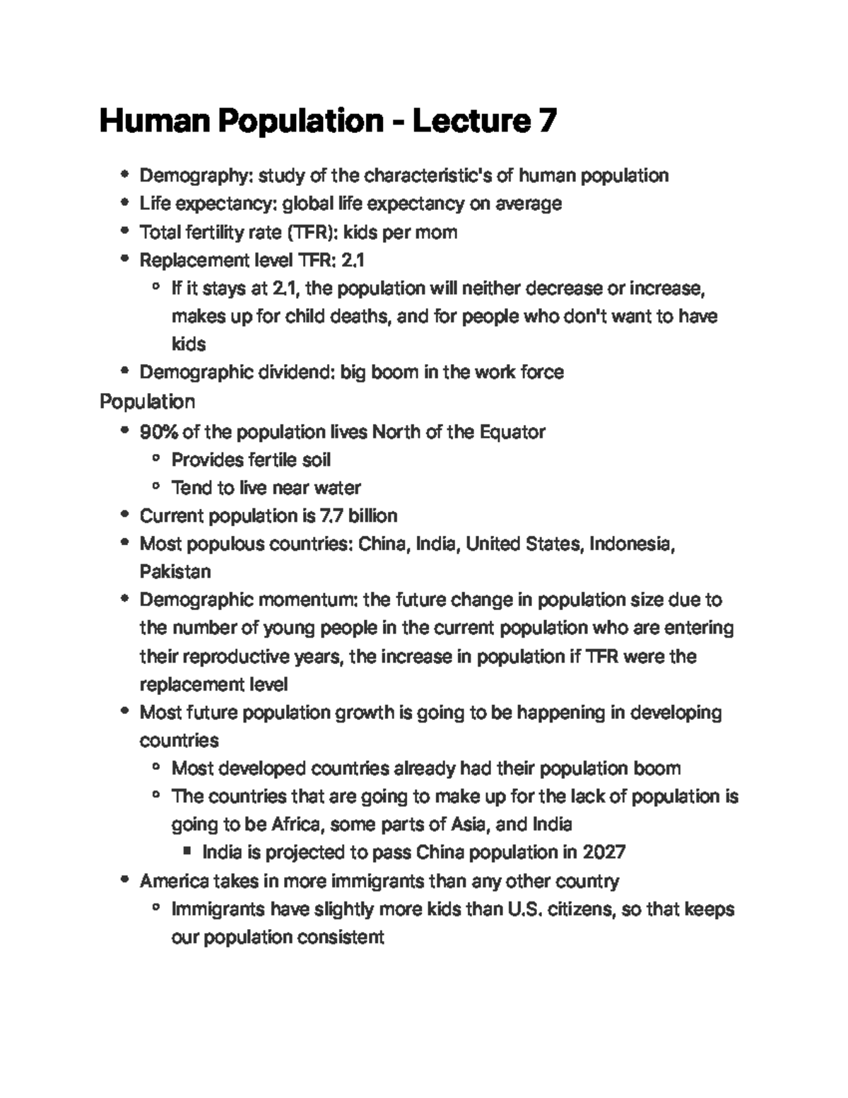 Human Population - Lecture 7 - H u m a n Po p u l a t i o n - Le c t u ...