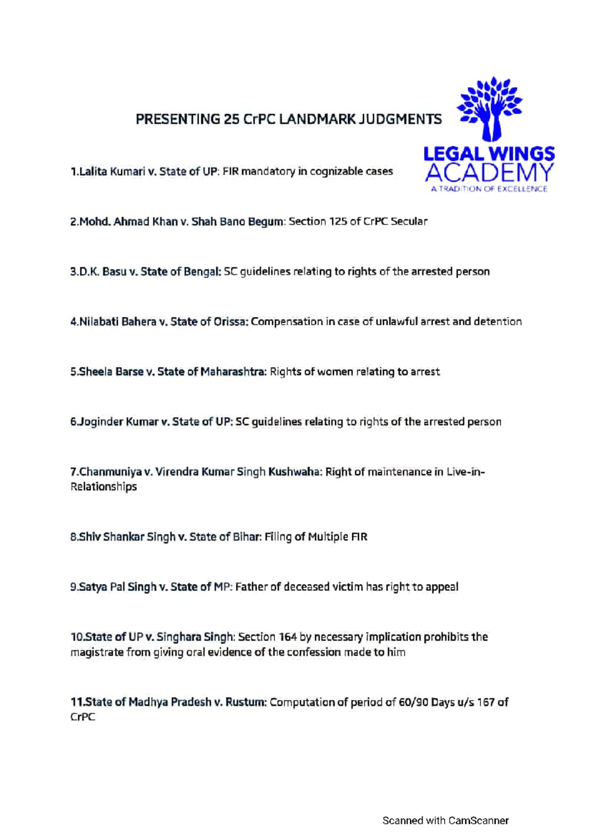 Crc के Landmark Judgment - PRESENTING 25 CrPC LANDMARK JUDGMENTS LEGAL ...