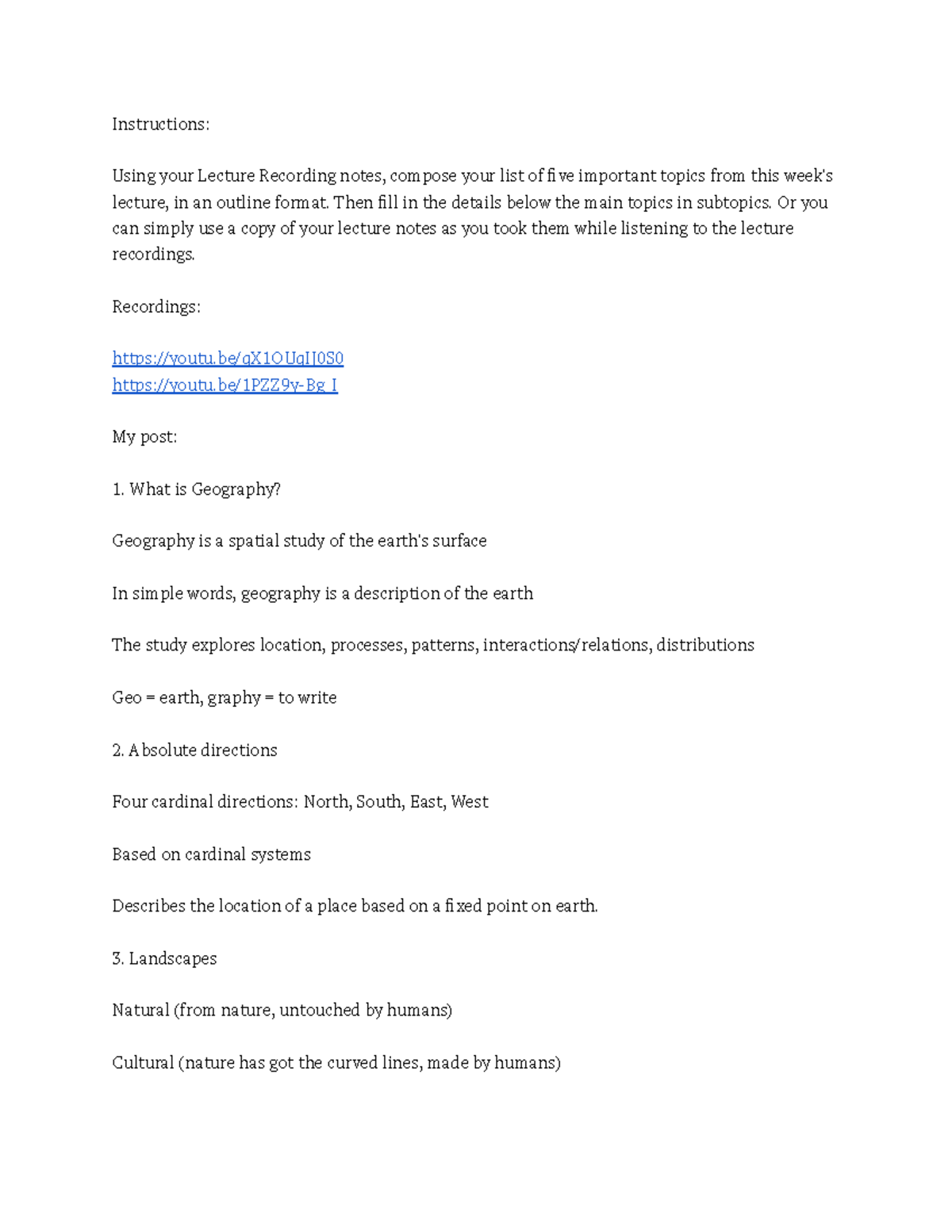 Lecture 1 Important Topics Discussion - Instructions: Using your ...