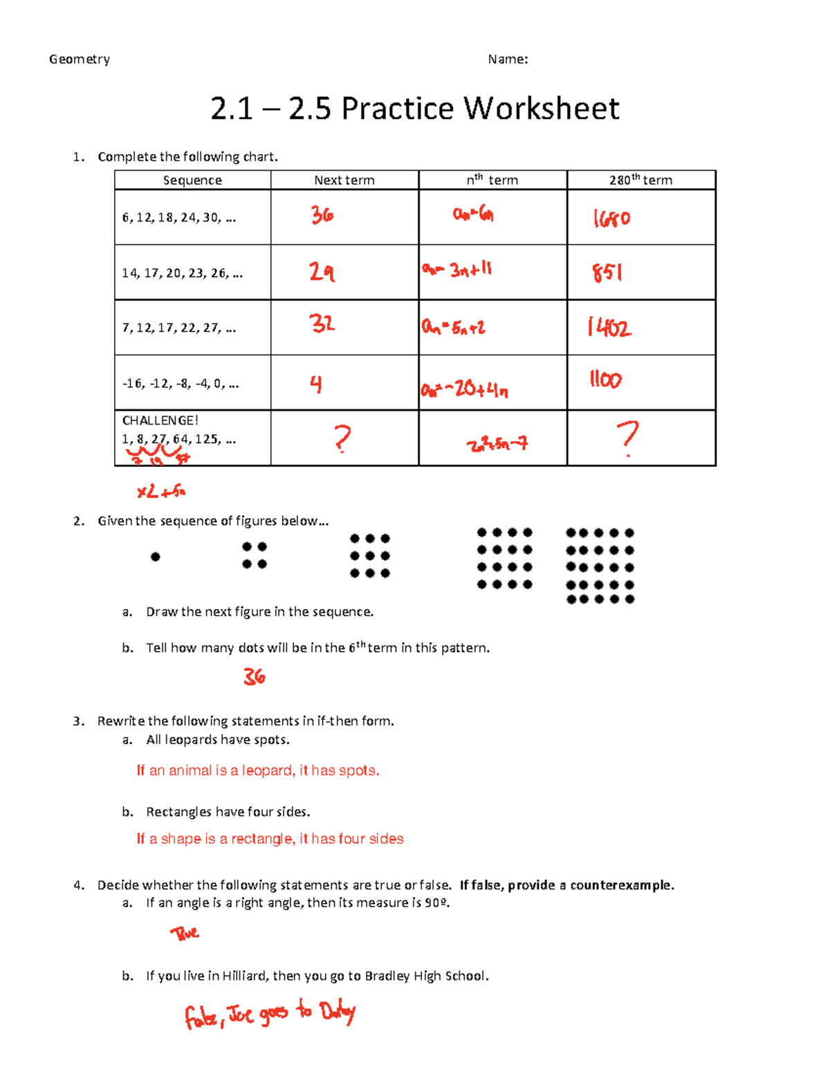 06+-+2 - Answer key - Geometry Name: 2 3 2 Practice Worksheet Complete ...