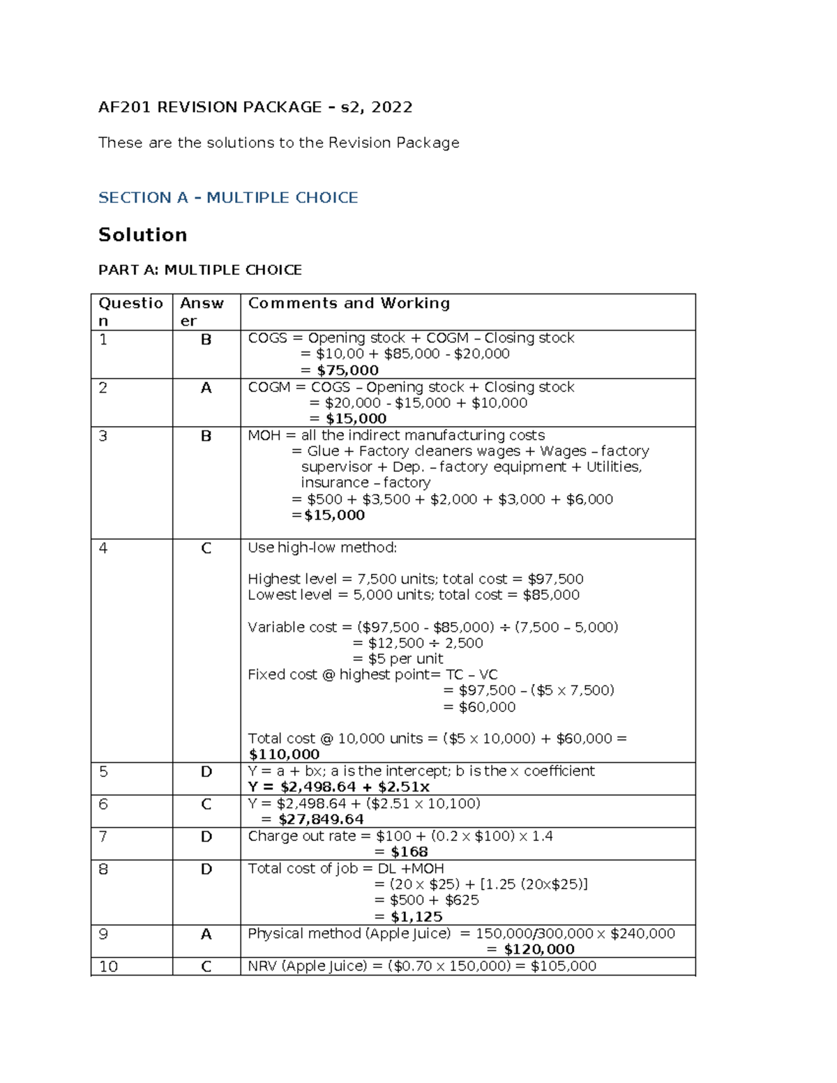 AF201 Revision Package s2, 2022 -Solutions - AF201 REVISION PACKAGE ...