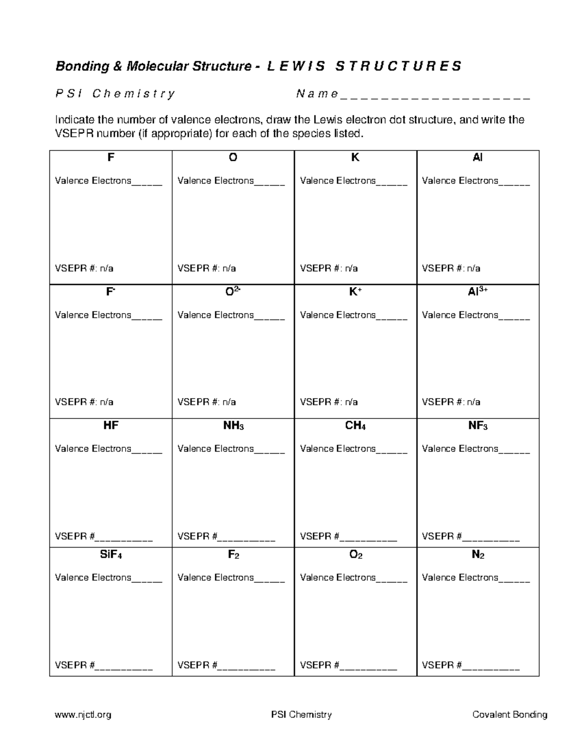 Chem lewis-dot-structure-vsepr-geometry-practice 2017-08-14 - Bonding ...