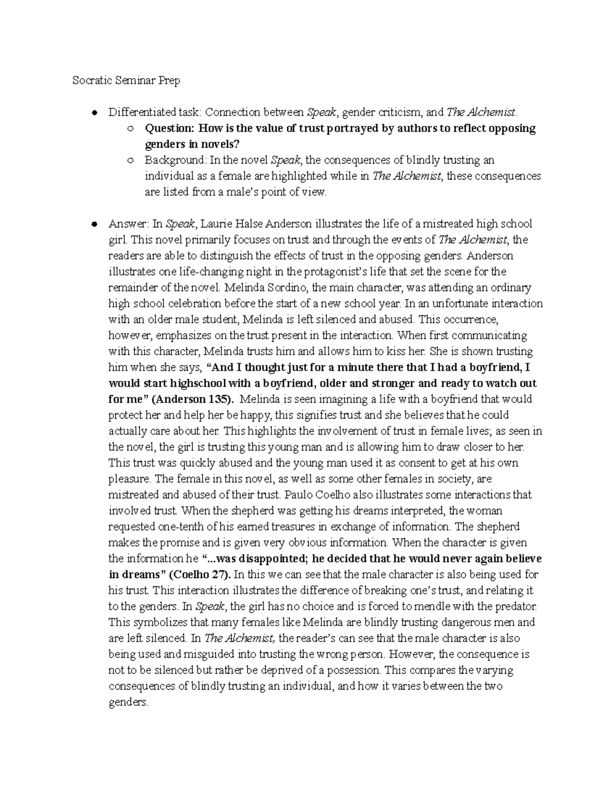 The Alchemist Socratic Seminar - Socratic Seminar Prep Differentiated ...