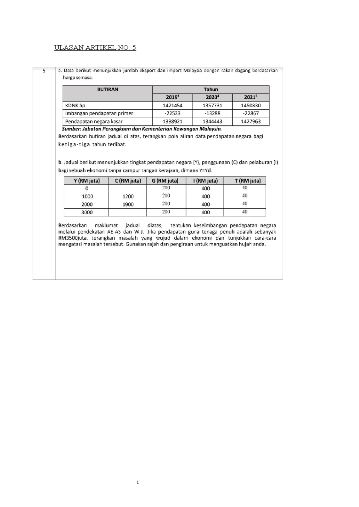 Artikel AE025 pengiraan - ULASAN ARTIKEL NO. a. Keluaran Dalam Negara Kasar harga pasaran ...