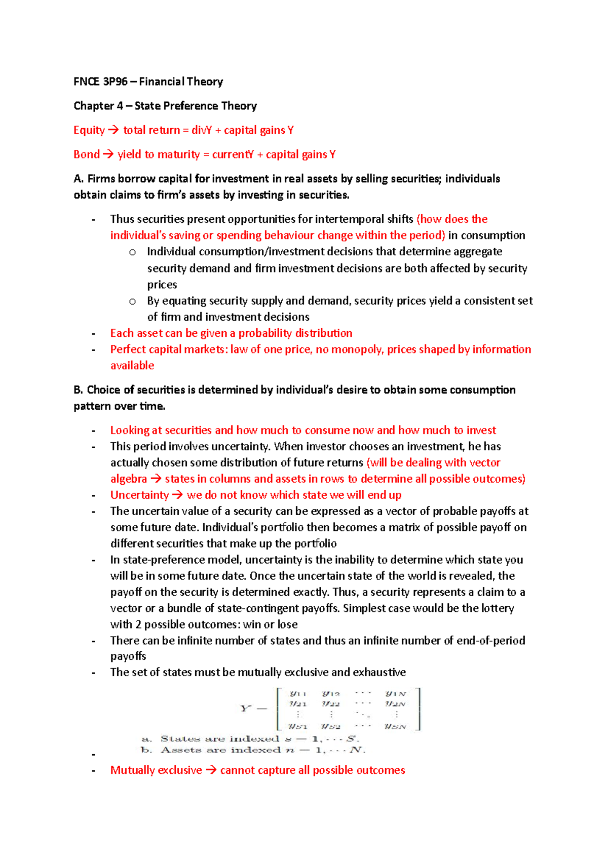 Chapter 4 - State Preference Theory - FNCE 3P96 – Financial Theory ...