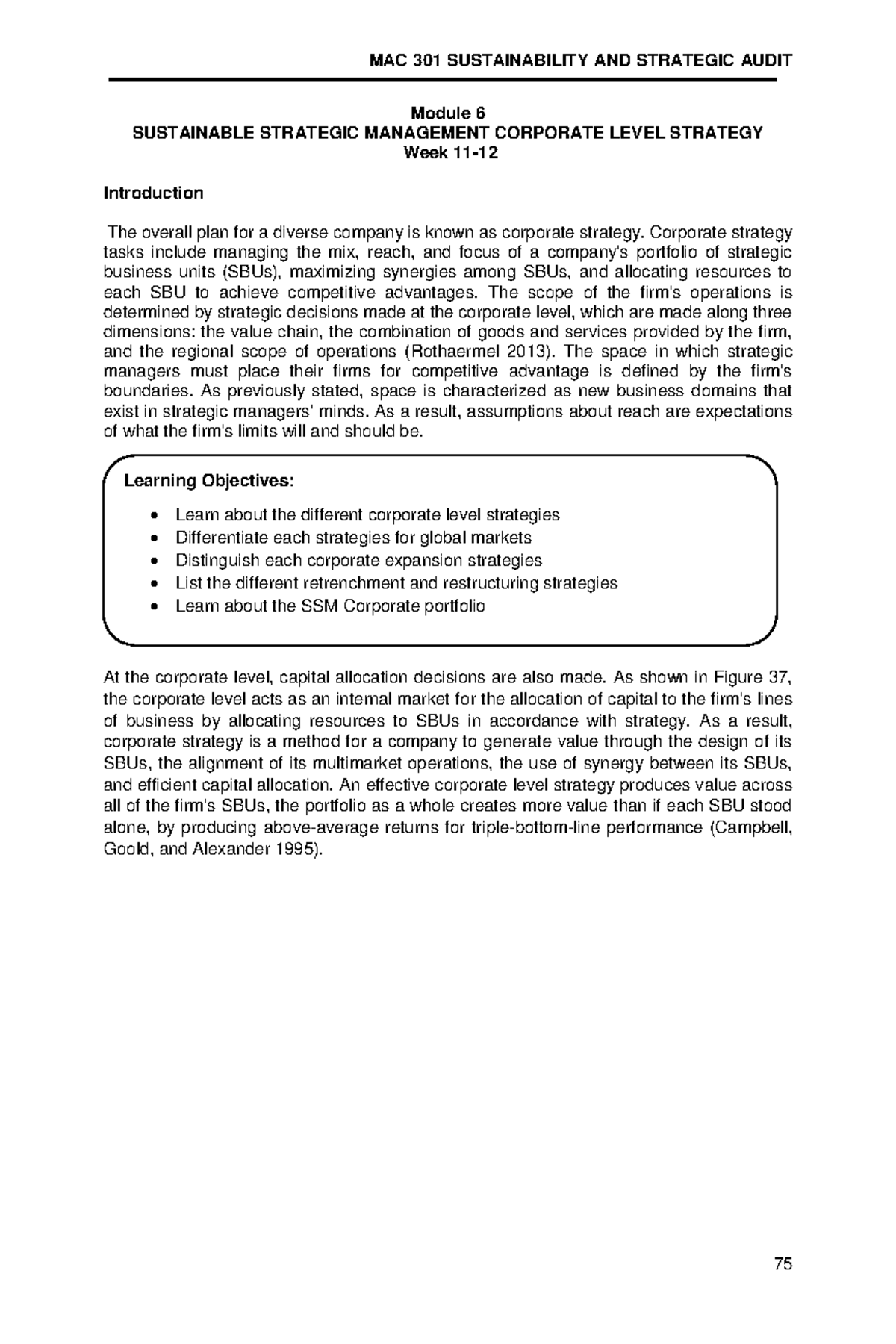 MAC-301- Module-6-7-8 - Module 6 SUSTAINABLE STRATEGIC MANAGEMENT ...