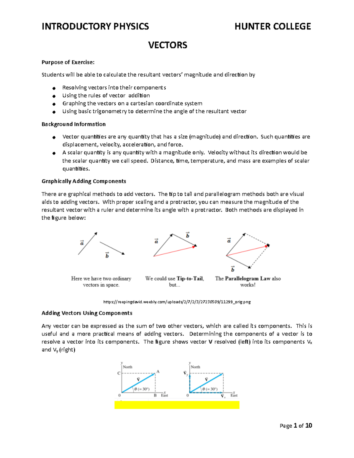 Physics 110 Lab 3 Vectors - 110 - Hunter College - Studocu