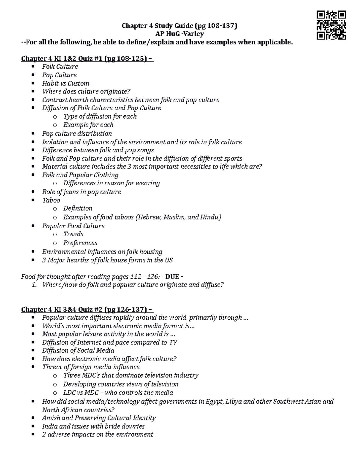 Ch 4 Pop and Folk Culture Study Guide - Chapter 4 Study Guide (pg 108 ...