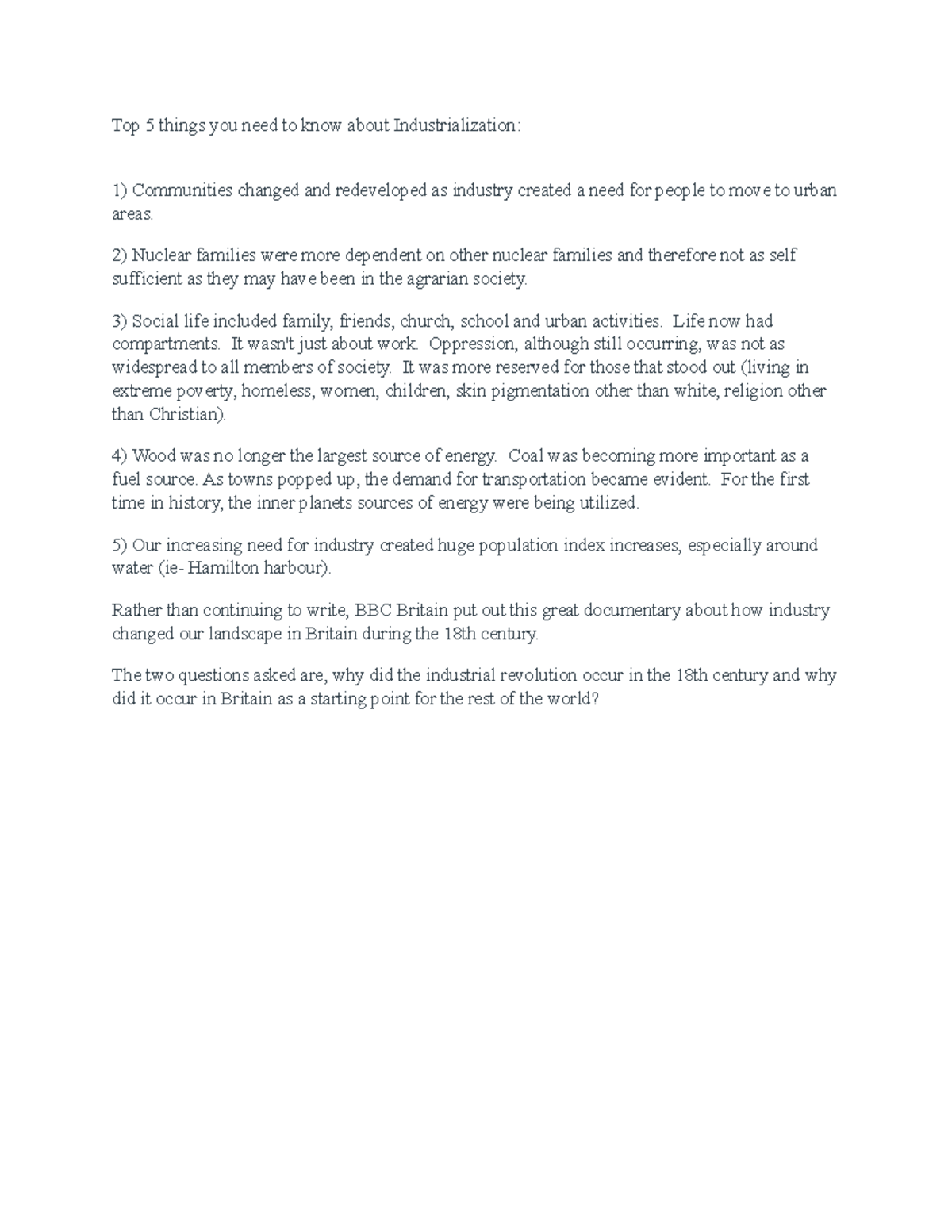 Industrialization - Lecture notes 1 - Top 5 things you need to know ...