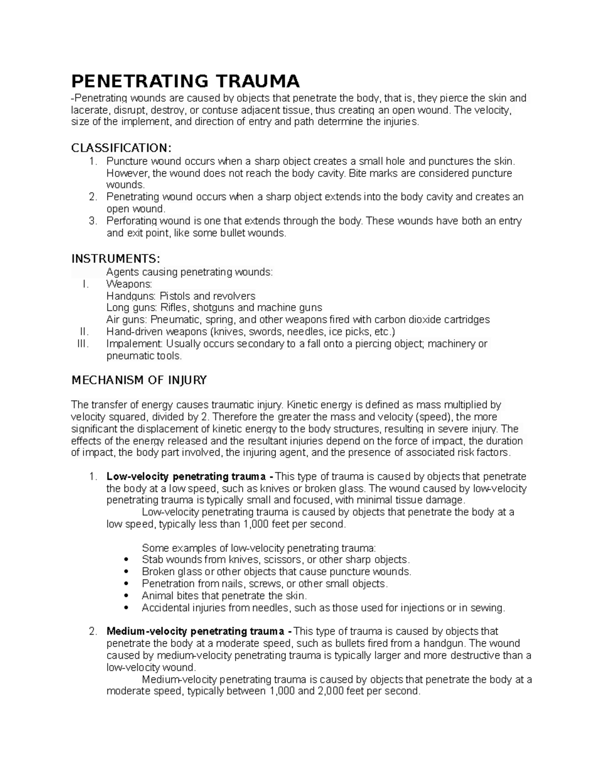 Penetrating Trauma - Report - PENETRATING TRAUMA -Penetrating wounds ...