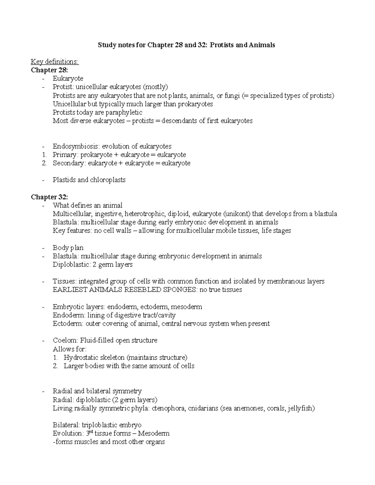 Review notes for Ch 28 and 32 answers week 5 - Study notes for Chapter ...