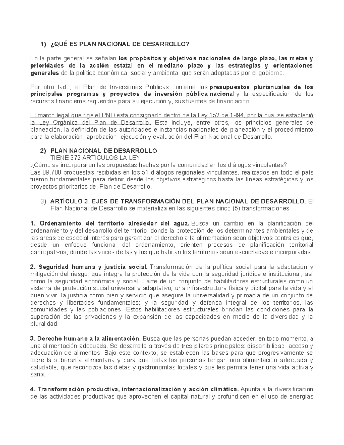Exposicion PND - 1) ¿QUÉ ES PLAN NACIONAL DE DESARROLLO? En la parte ...