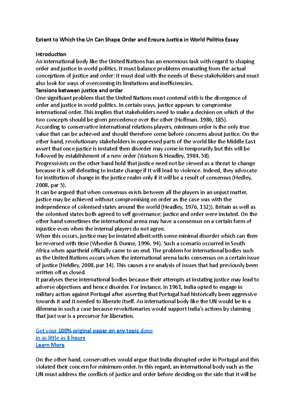 Extent to Which the Un Can Shape Order and Ensure Justice in World ...