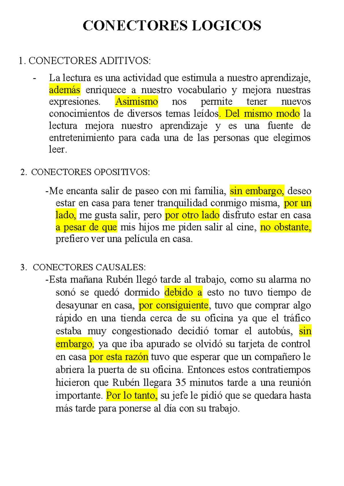 Textos CON Conectores Logicos ( Norma Castañeda Zamora) - CONECTORES ...