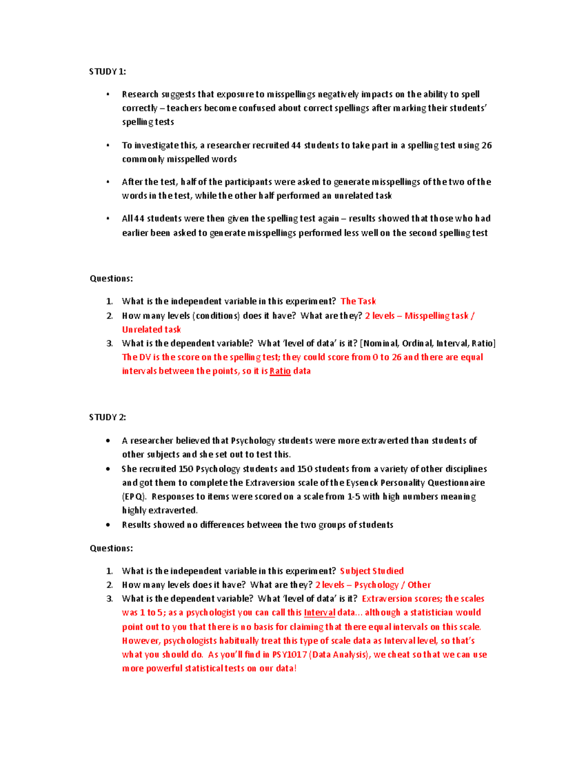 PSY1016 Week 9 - Identifying Variables Worksheet with Answers - STUDY 1 ...