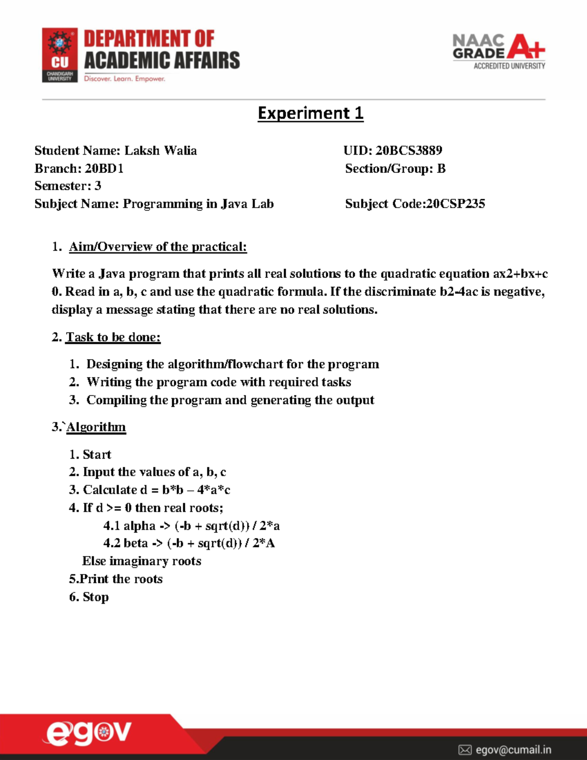 Worksheet -1 - make assignment - Experiment 1 Student Name: Laksh Walia ...
