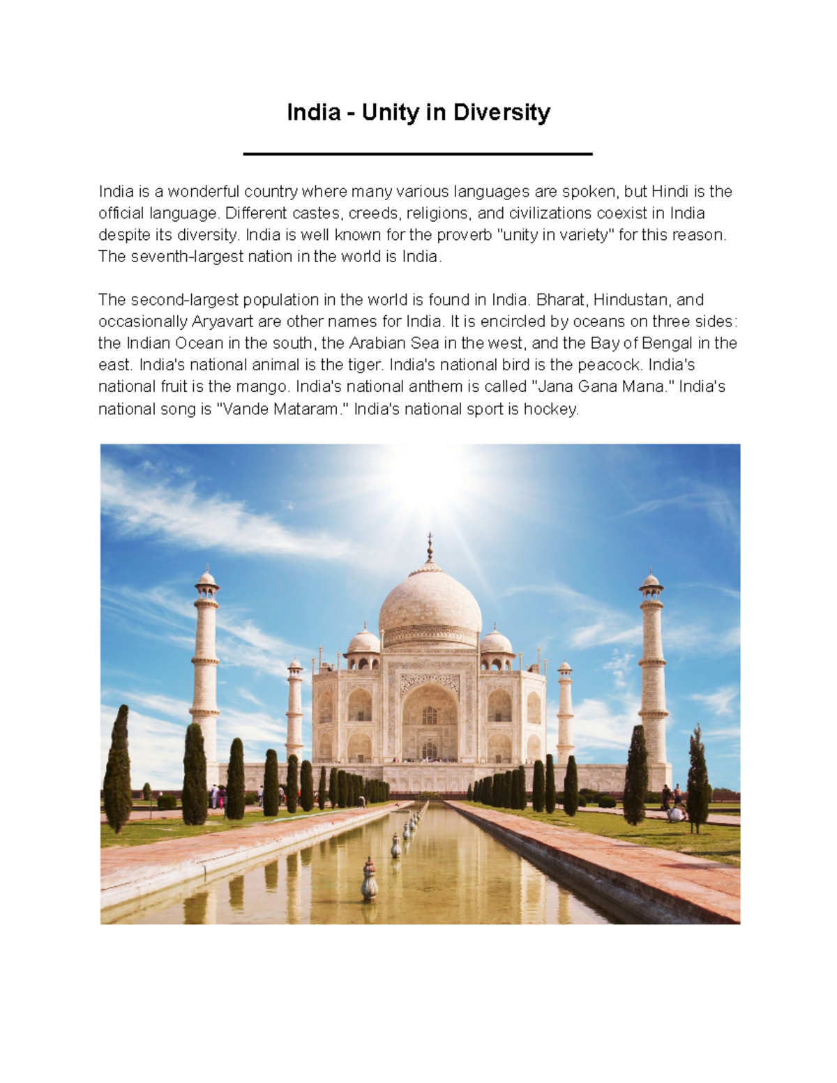 India - unity in diversity - India - Unity in Diversity ...