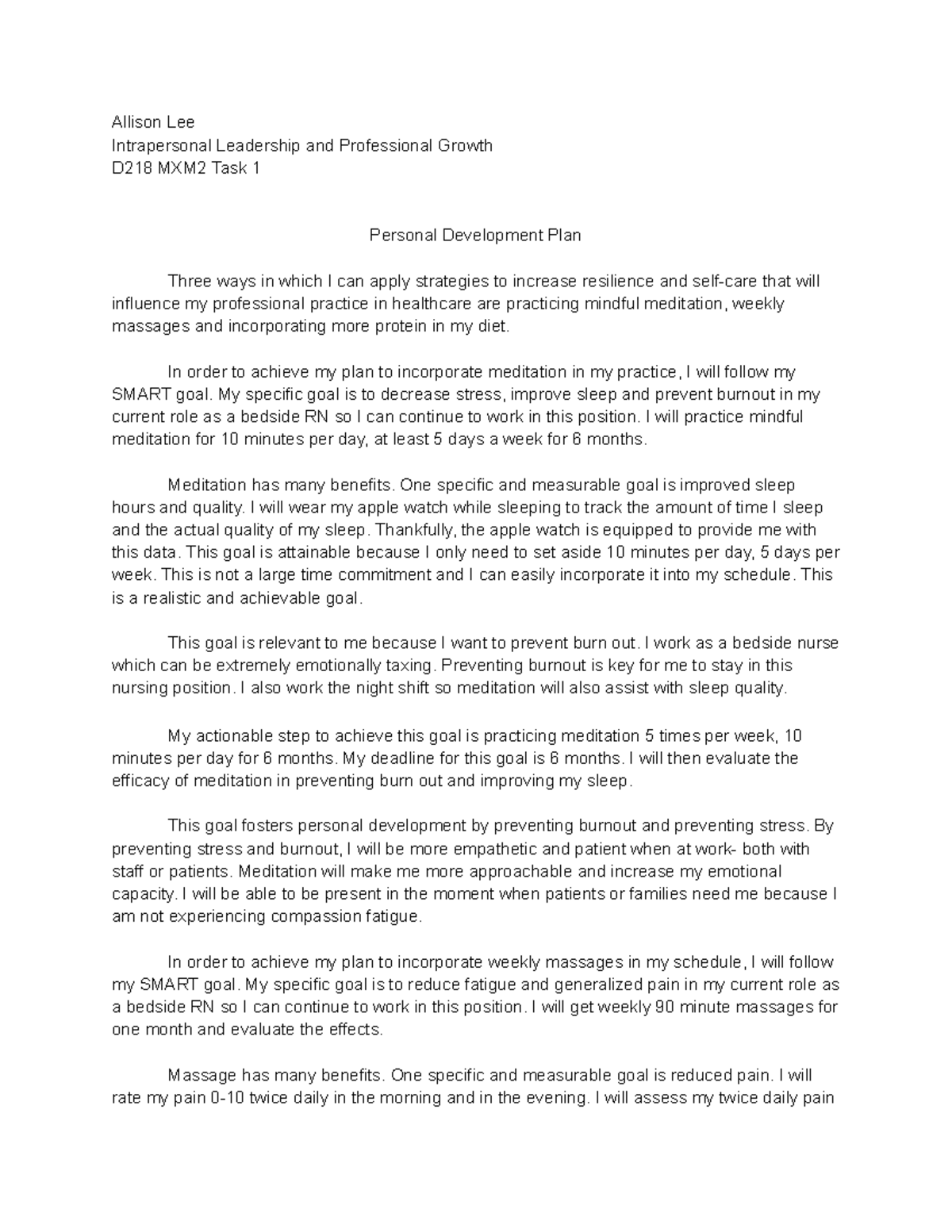 D218 MXM2 Task 1 - Allison Lee Intrapersonal Leadership and ...