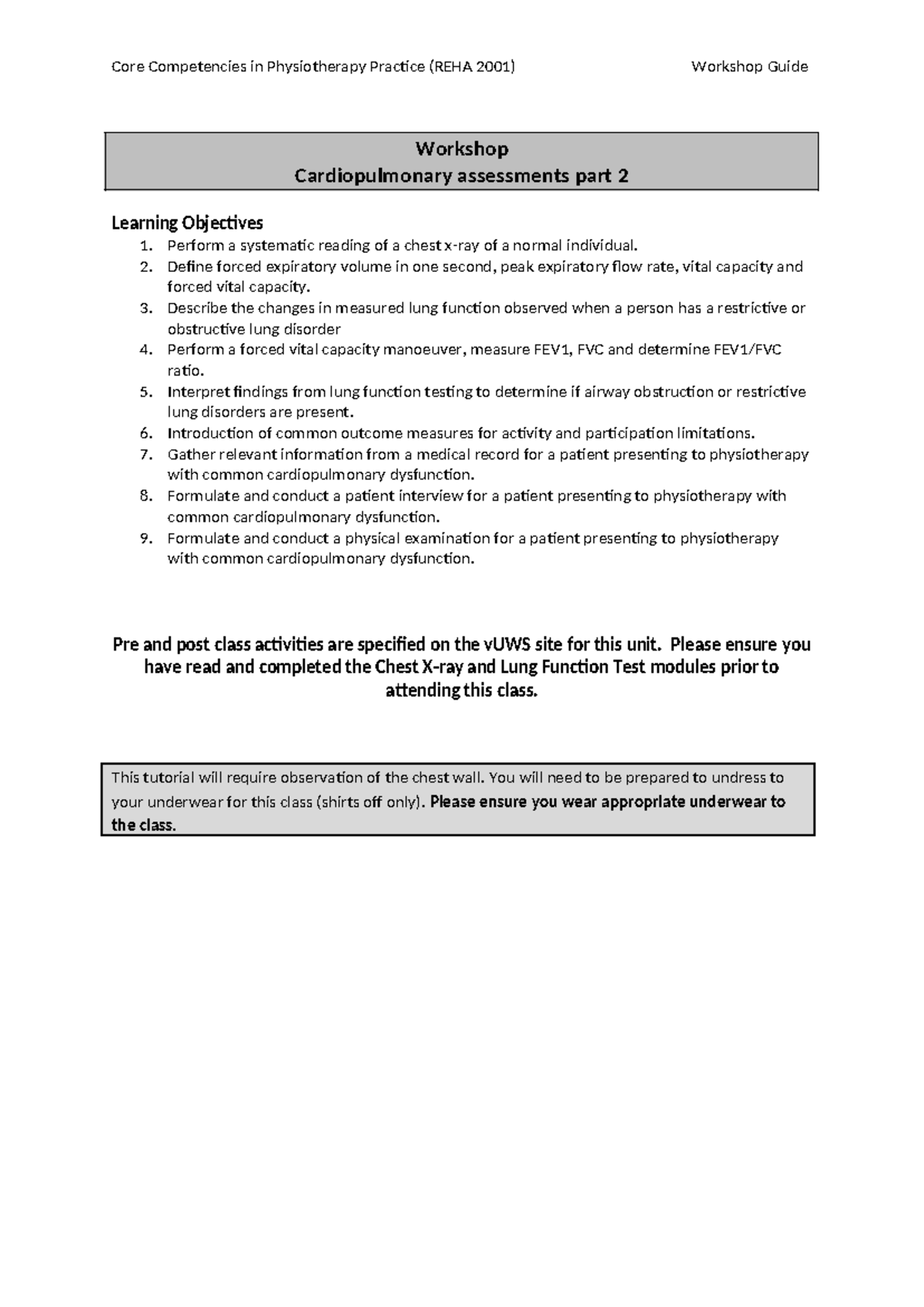 Workshop Core 2024 student version - Workshop Cardiopulmonary ...