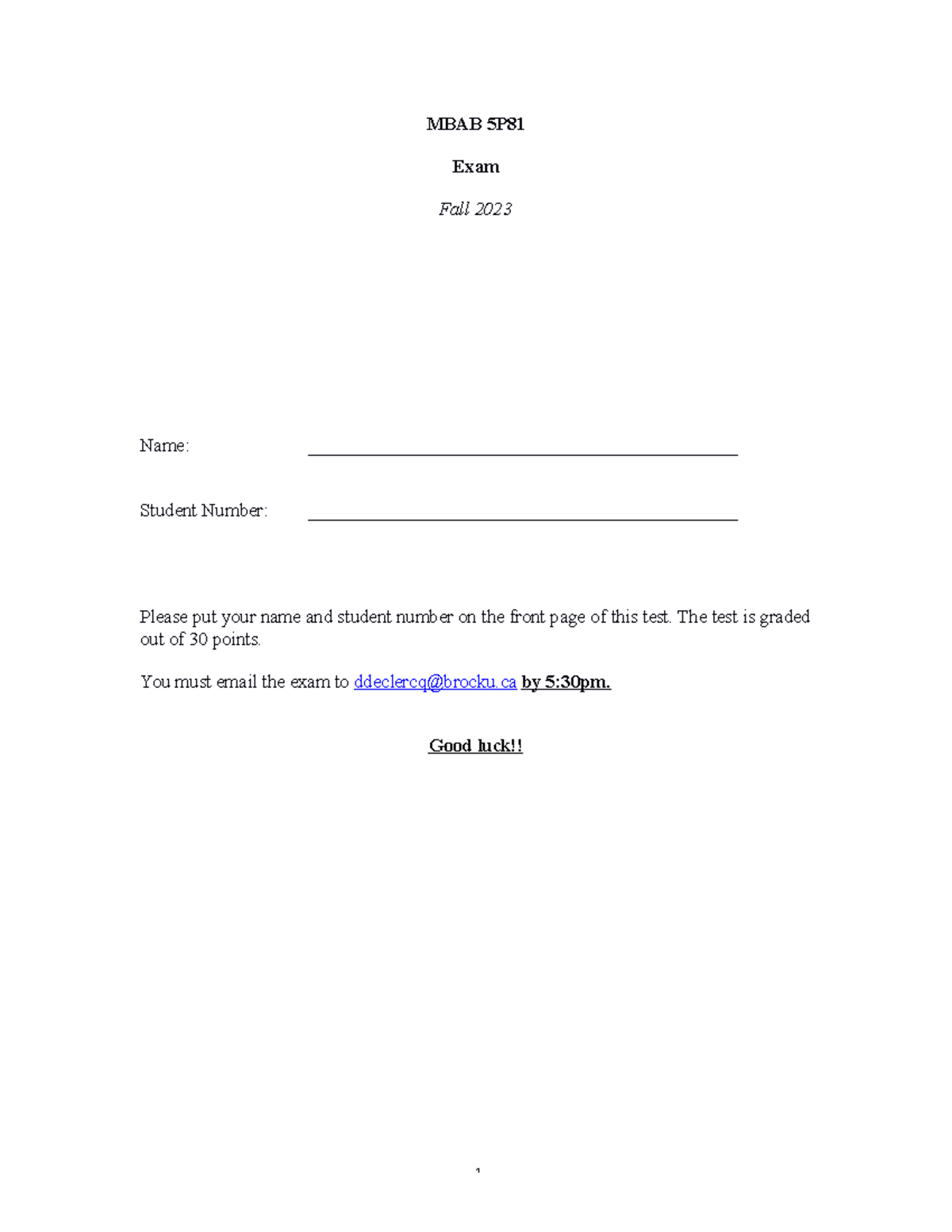 Exam MBAB 5P81 (November 17, 2023) - MBAB 5P Exam Fall 2023 Name: - Studocu