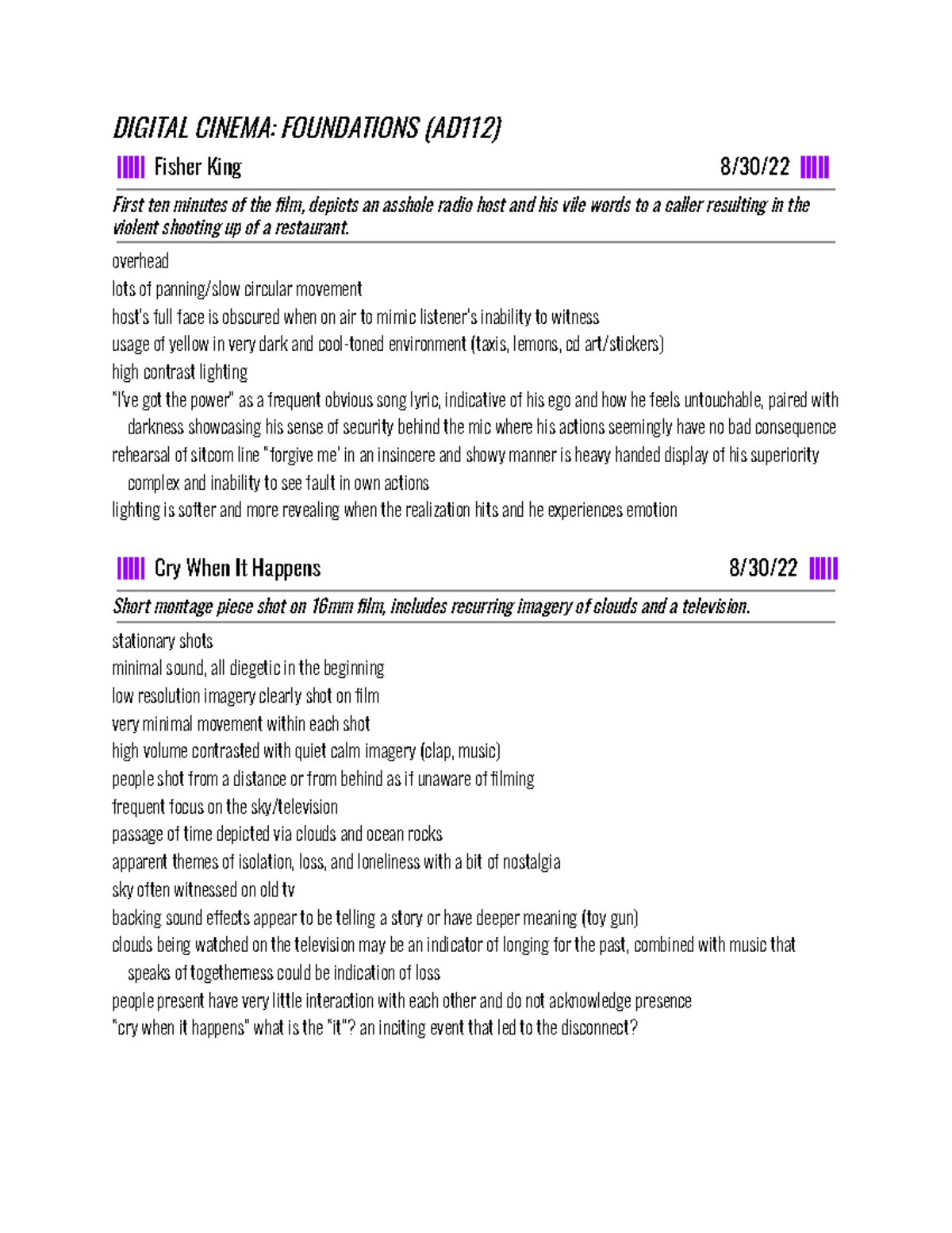 AD112 Andrew Gingerich Fall 2022 - DIGITAL CINEMA: FOUNDATIONS (AD112 ...