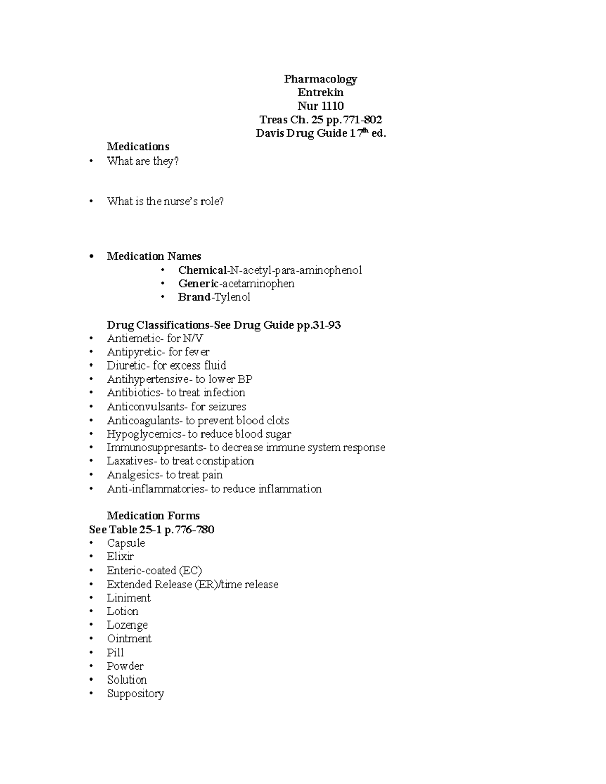 Medication Safety for Nurses - Pharmacology Entrekin Nur 1110 Treas Ch ...