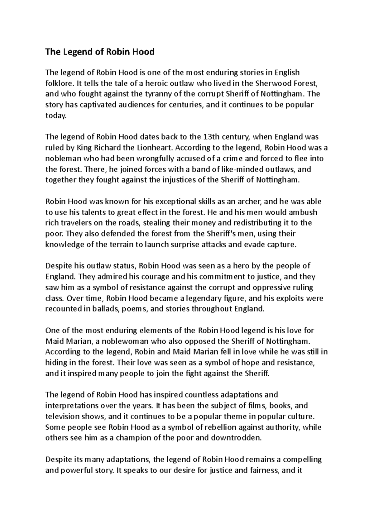 The Legend of Robin Hood - It tells the tale of a heroic outlaw who ...