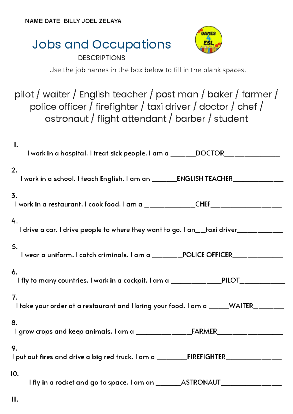 Jobs-and-Occupations-Worksheet-Job-Descriptions (1) - NAME DATE BILLY ...