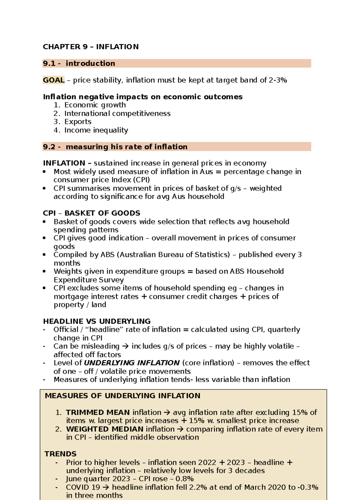 CH 9 - inflation - study notes - CHAPTER 9 – INFLATION 9 - introduction ...