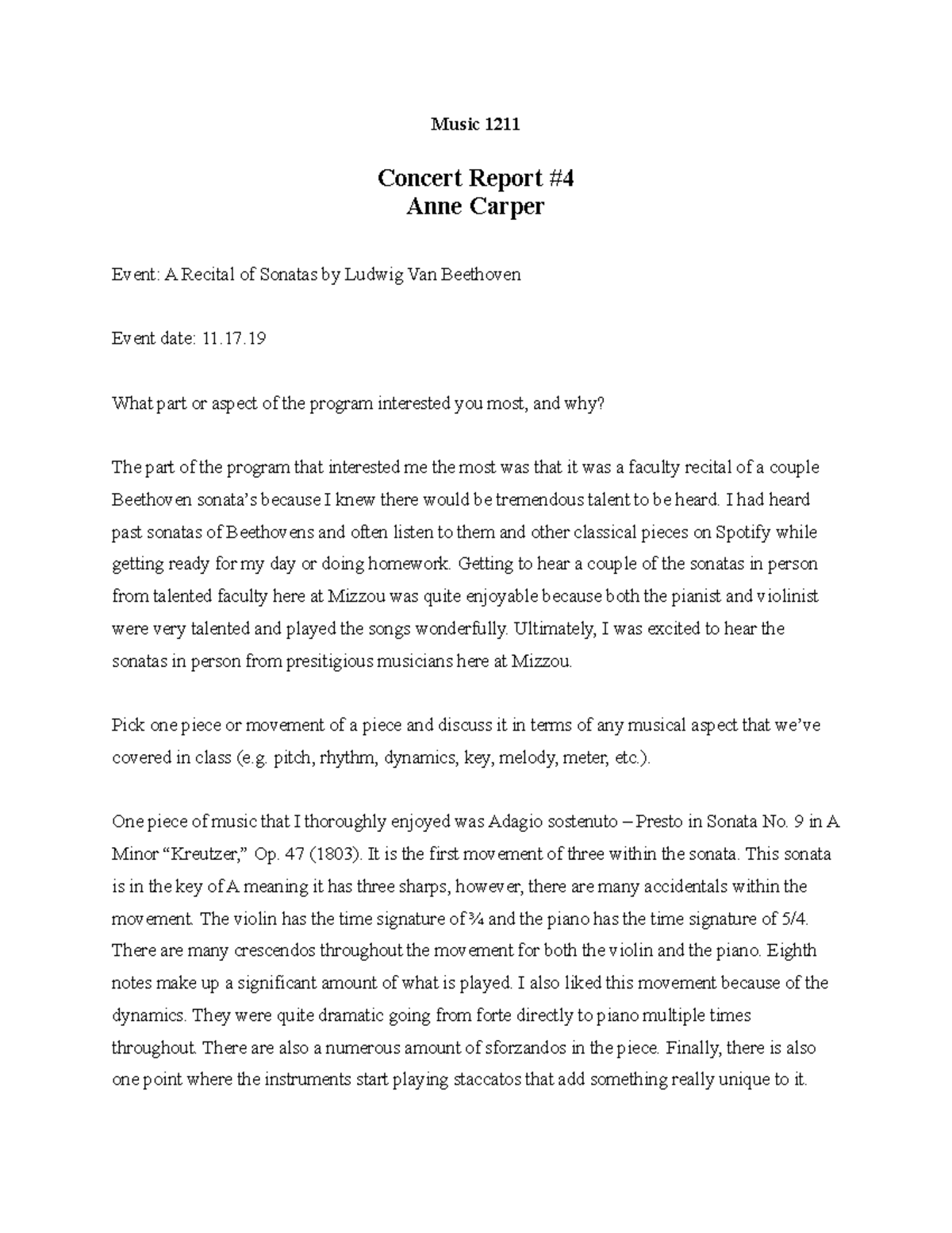 Concert Report #4 - Music 1211 Concert Report Anne Carper Event: A ...