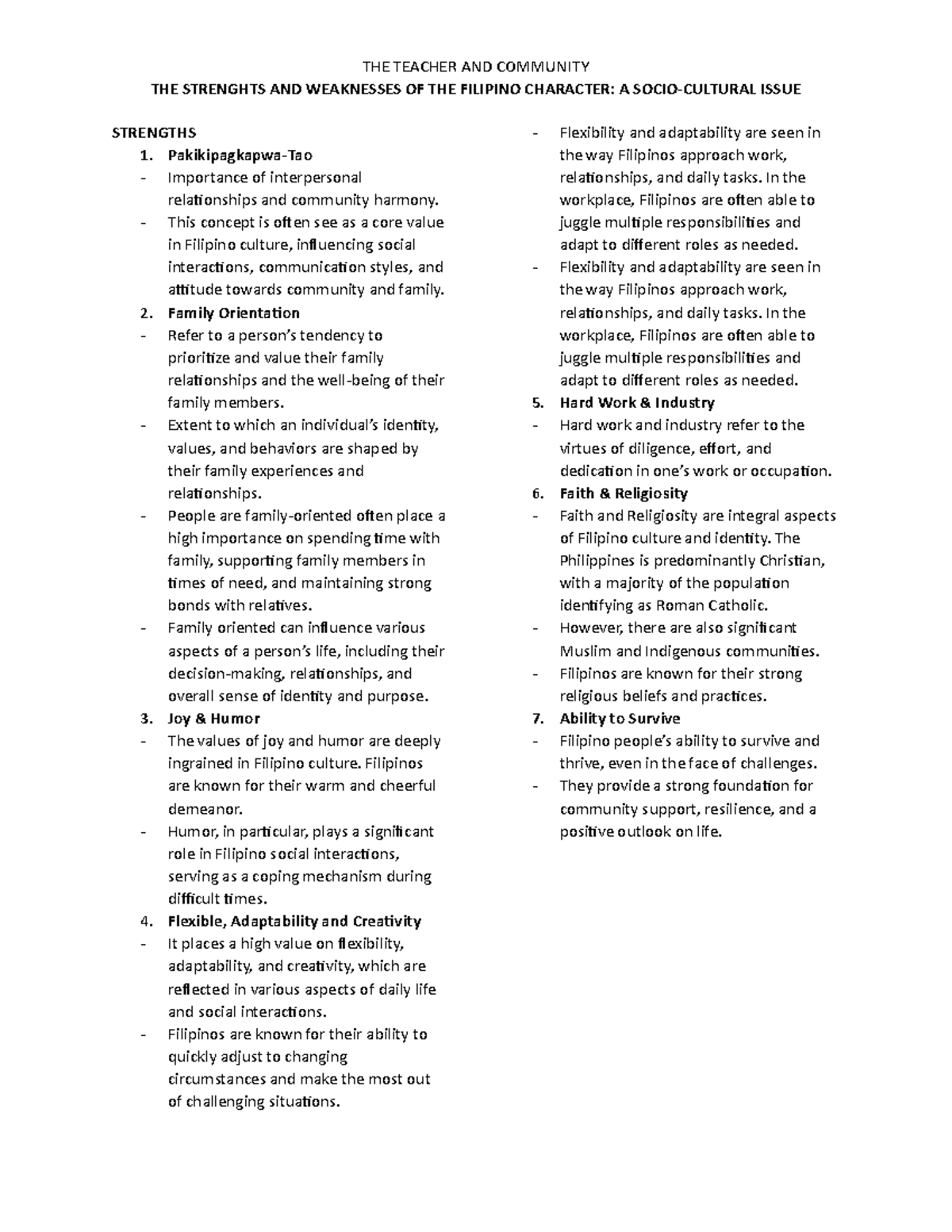 Strenghts AND Weakness (WEEK 3) - THE TEACHER AND COMMUNITY THE ...