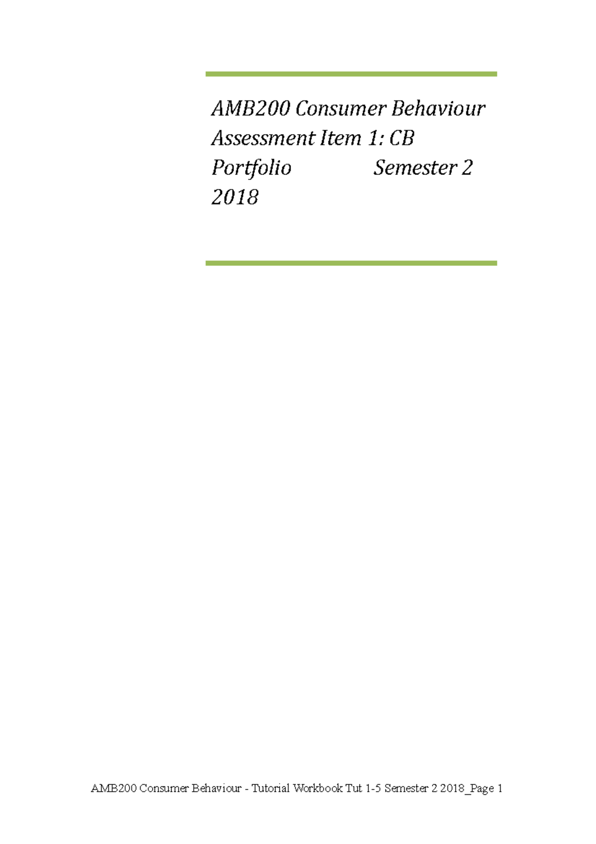 AMB200 Assignment 1 CB Portfolio - AMB200 Consumer Behaviour - Tutorial ...