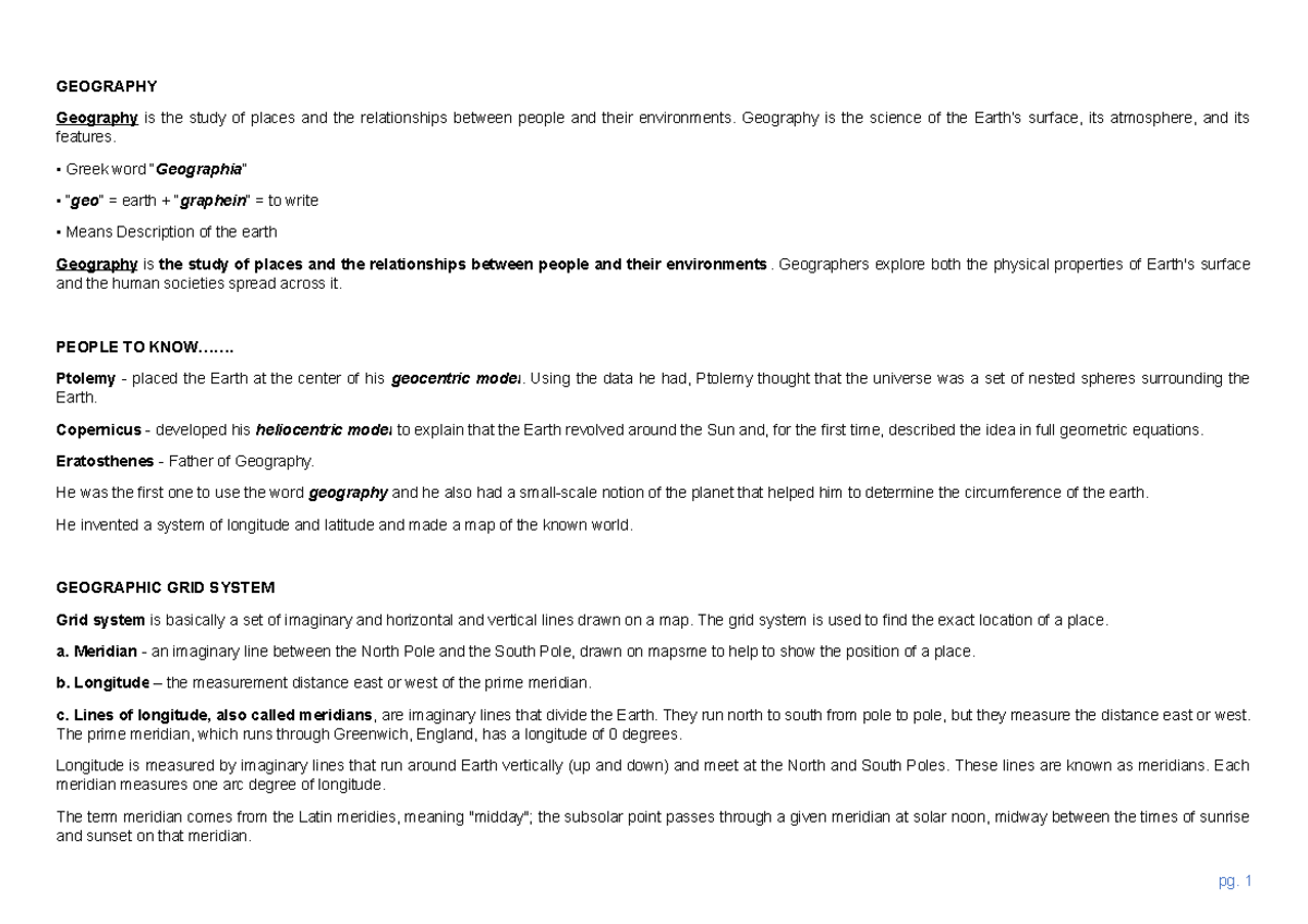Geography Notes - GEOGRAPHY Geography is the study of places and the ...
