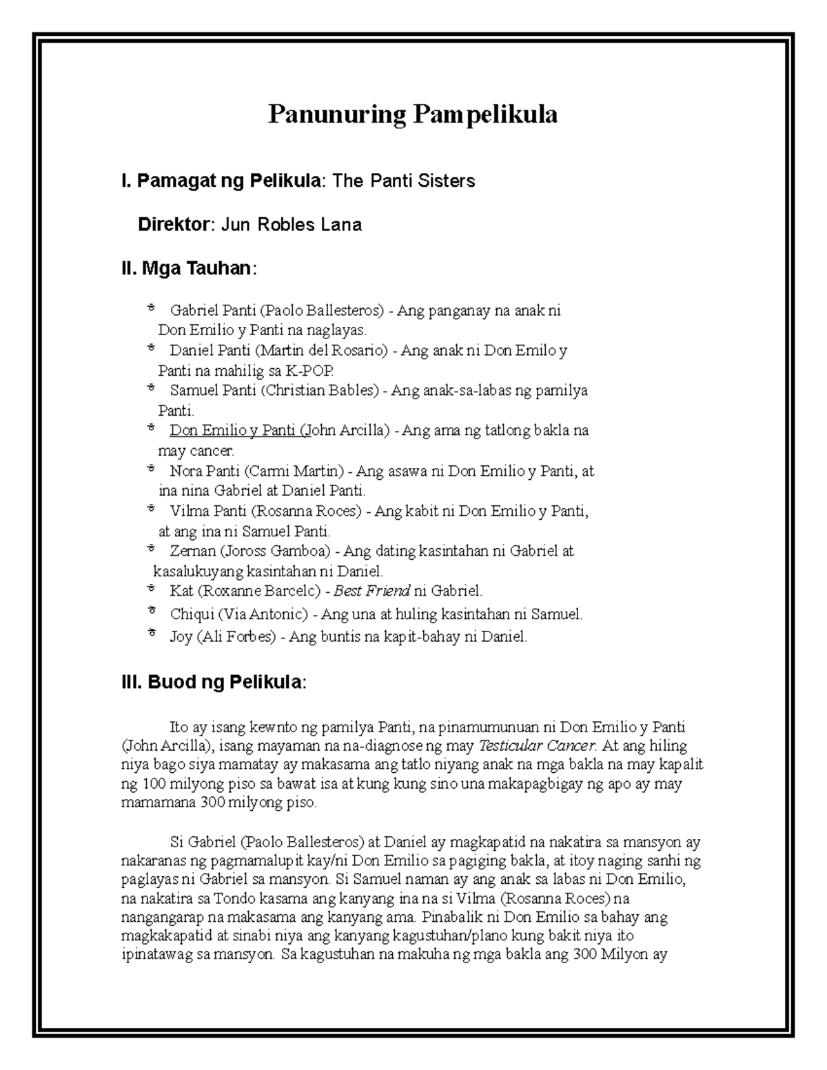 panunuring-pampelikula-filipino - Panunuring Pampelikula I. Pamagat ng ...