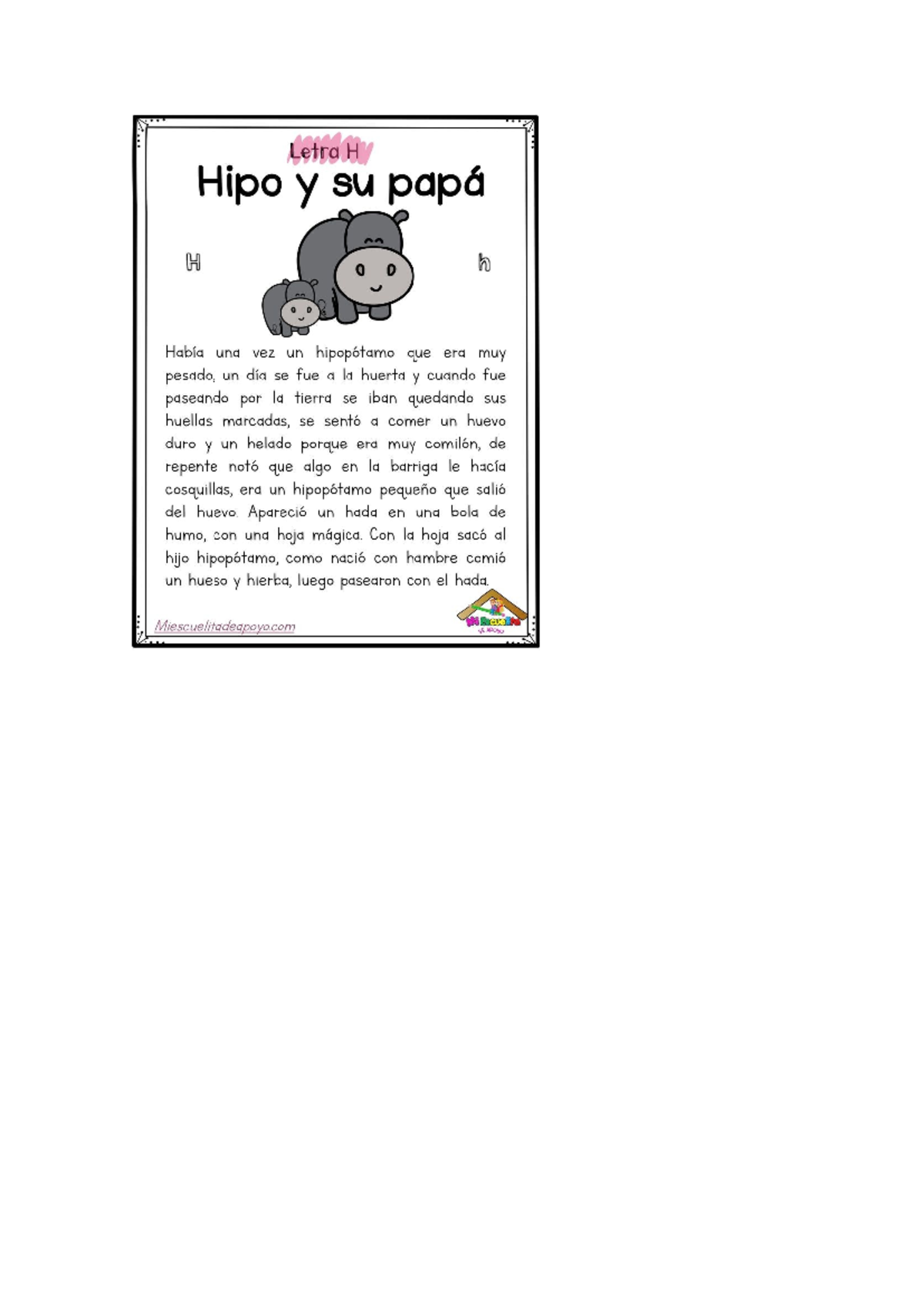 Cuento 2 - ghhhh - Letra H Hipo y su papá H h Había und vez un ...