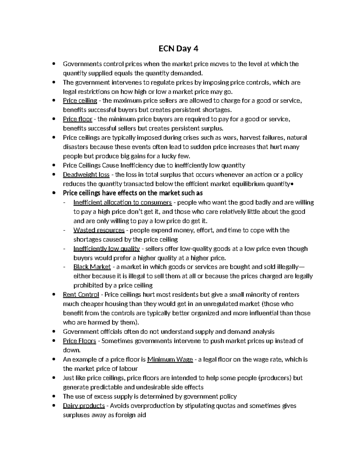 ECN104 Chapter 4 - ECN Day 4 Governments control prices when the market price moves to the level ...