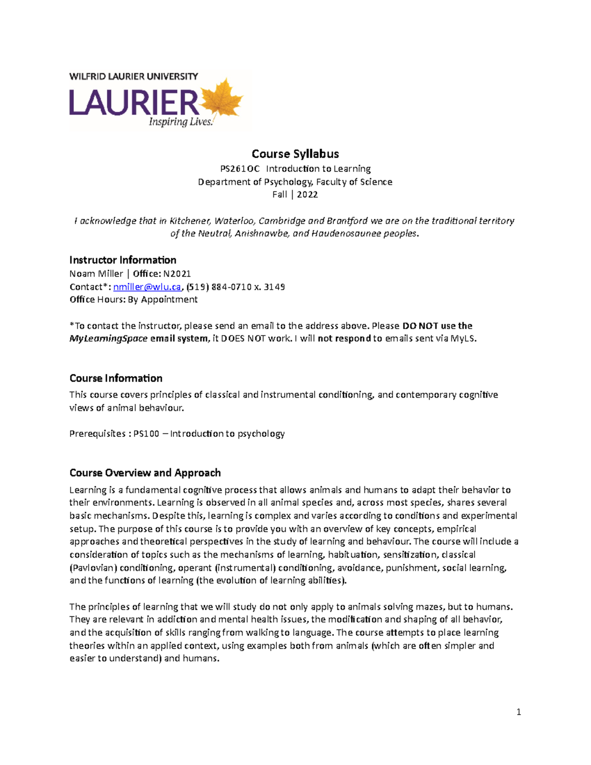 PS261 Course Outline - Course Syllabus PS261OC Introduction to Learning ...