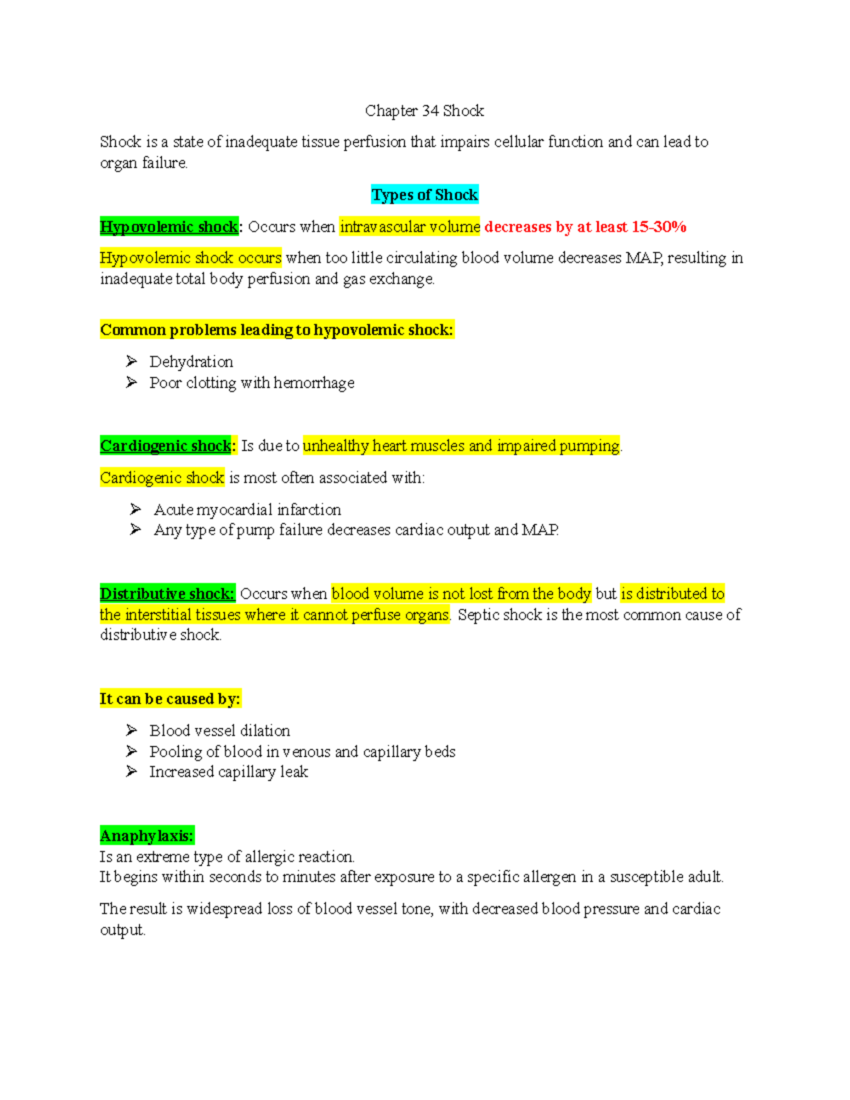 Chapter 34 Shock - Chapter 34 Shock Shock is a state of inadequate ...