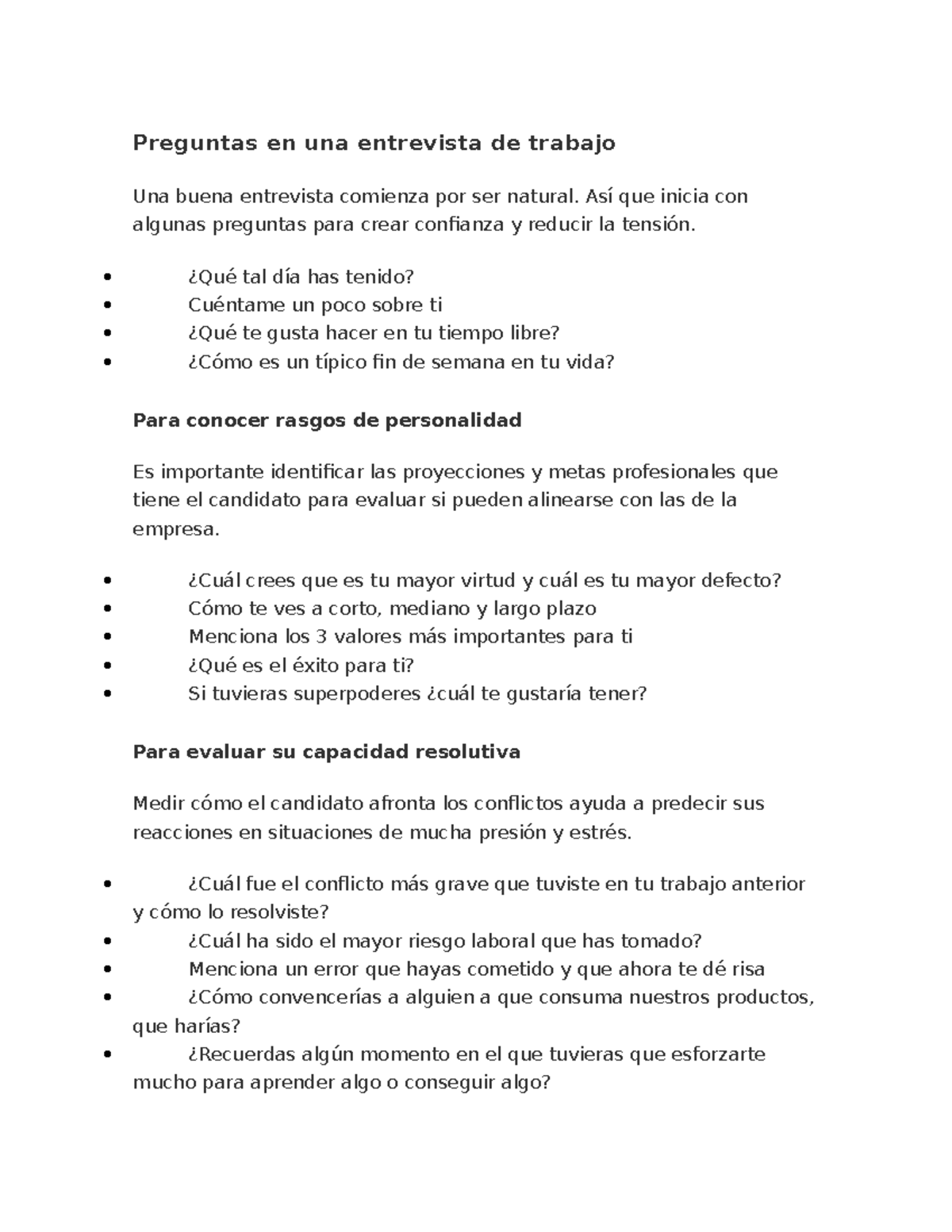 Preguntas en una entrevista de trabajo - Así que inicia con algunas ...