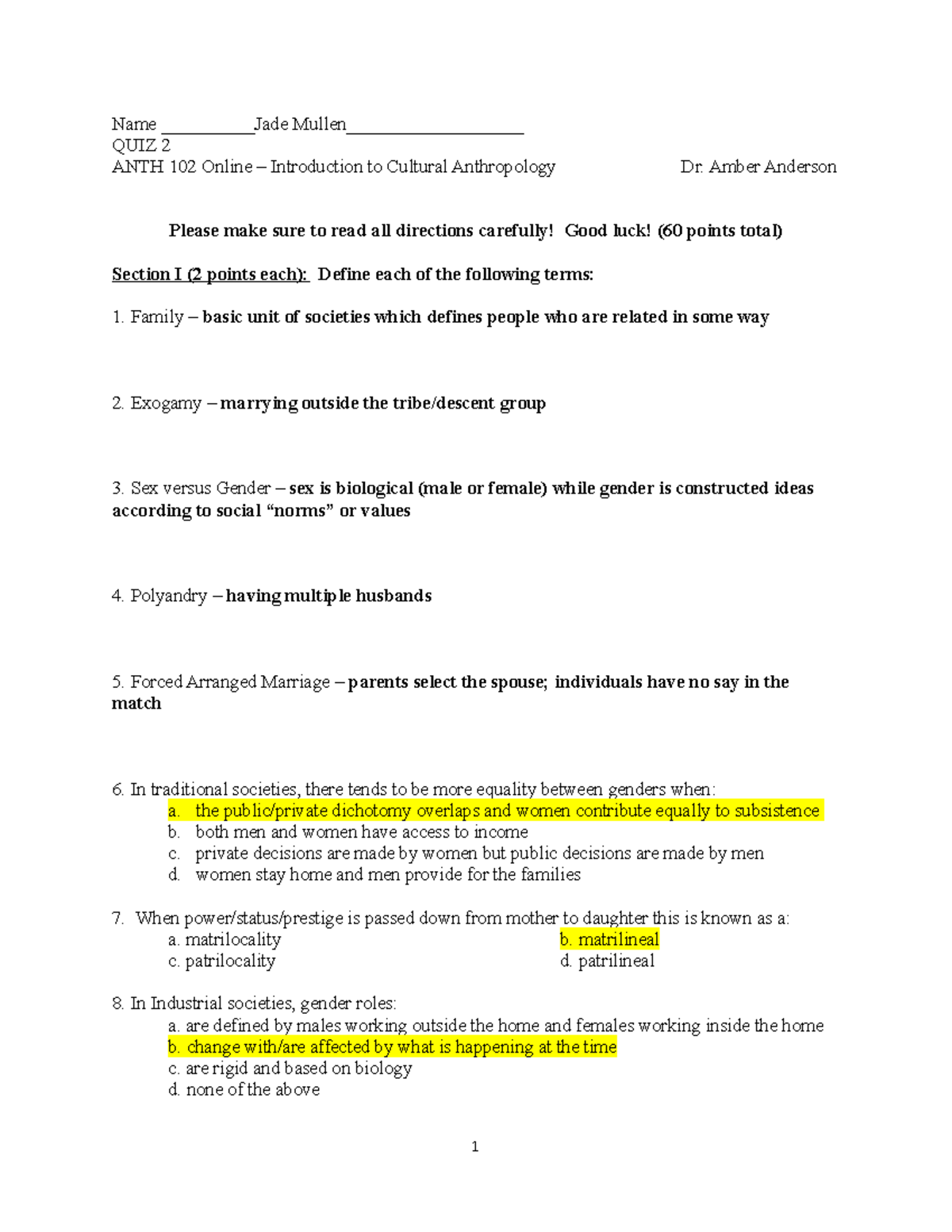 Quiz 2 - example questions, chapter outlines, and examples for exam 2 ...
