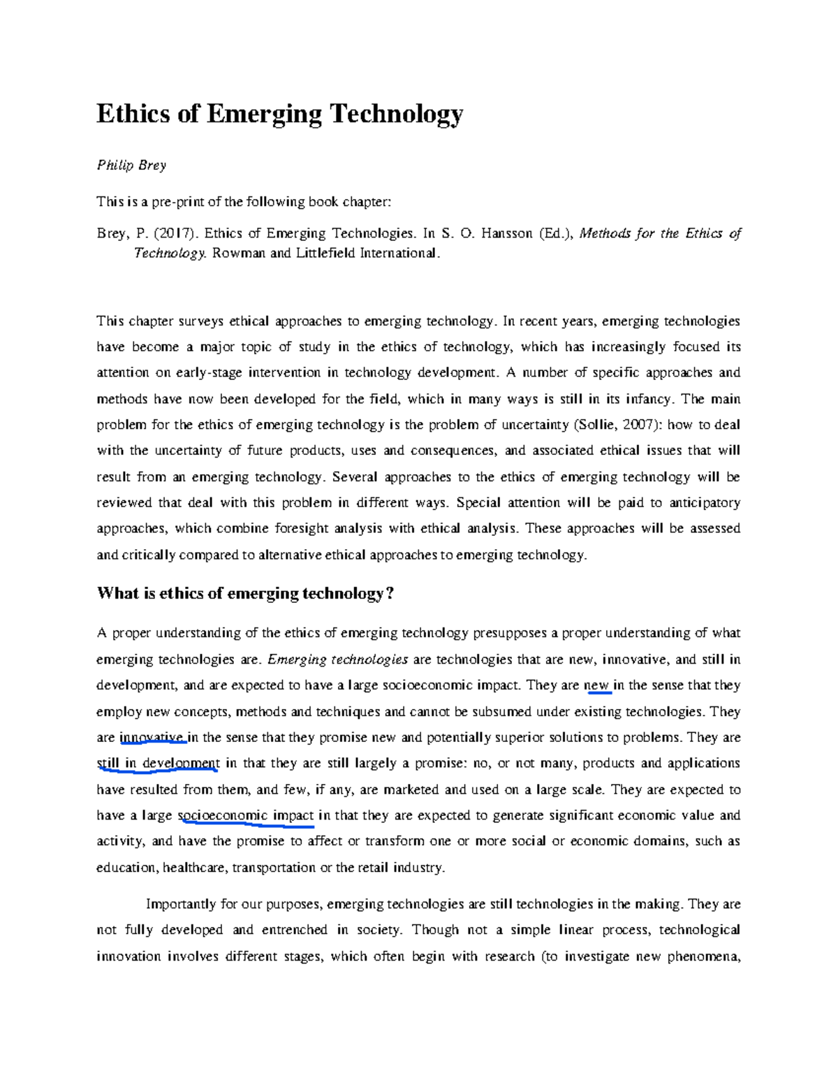 Ethics of Emerging Technology - Ethics of Emerging Technology Philip ...