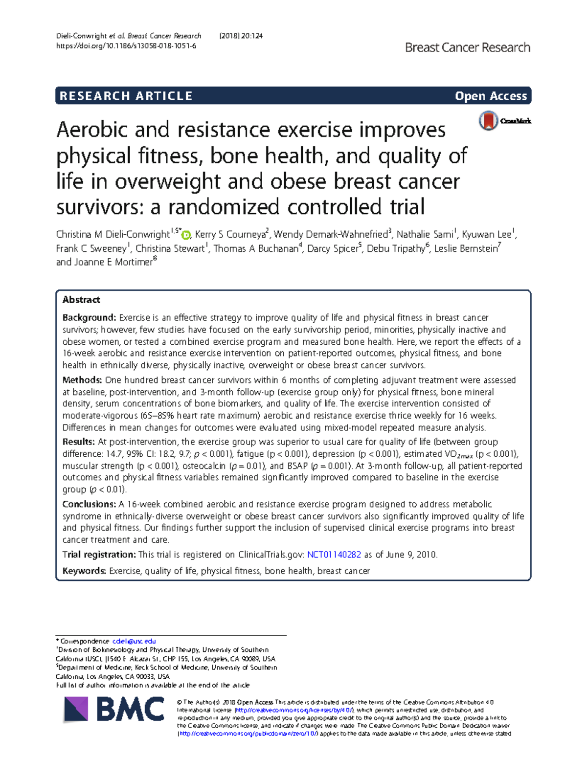 Aerobic and resistance exercise and breast cancer - R E S E A R C H A R ...