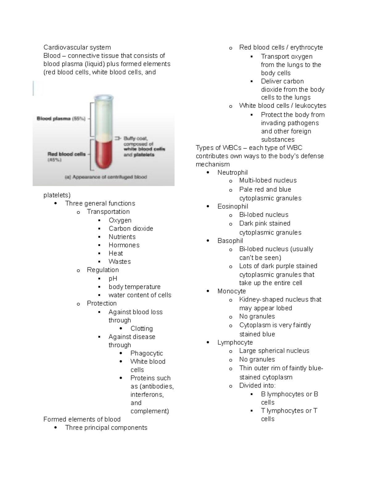 Cardiovascular system(blood) - Cardiovascular system Blood – connective ...