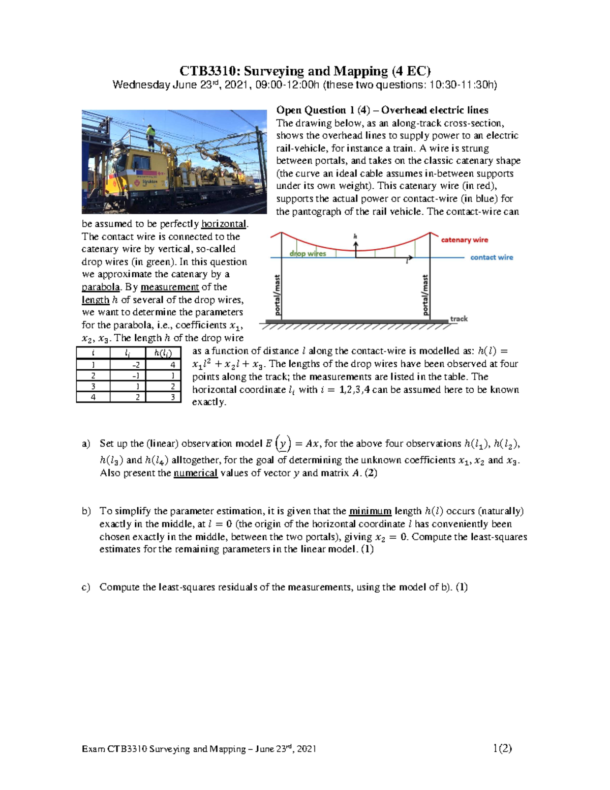 Exam CTB 3310Jun23rd2021 assignment - Exam CTB3310 Surveying and Mapping – June 23rd, 2021 1(2 ...