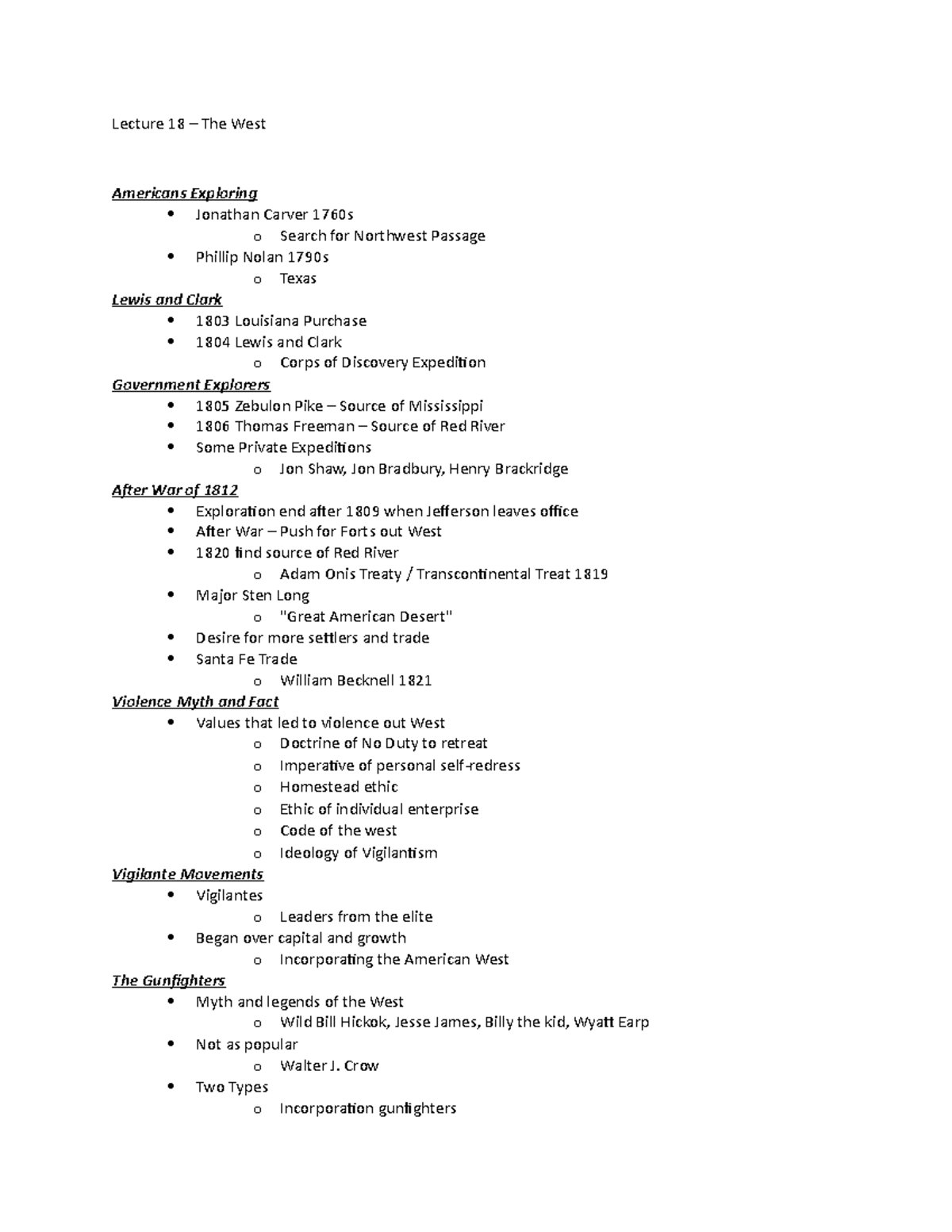 Lecture 18 Notes - HIST 2300 - Lecture 18 – The West Americans ...